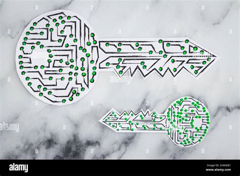 Big And Small Encryption Key Icon Made Of Circuits And LED Lights Side