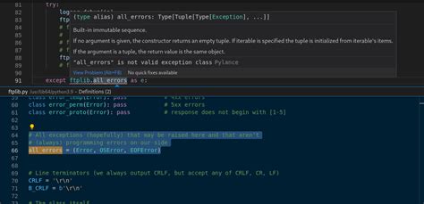 Pylance Shows A Tuple Of Excepcions Arent Valid Exception · Issue 1216