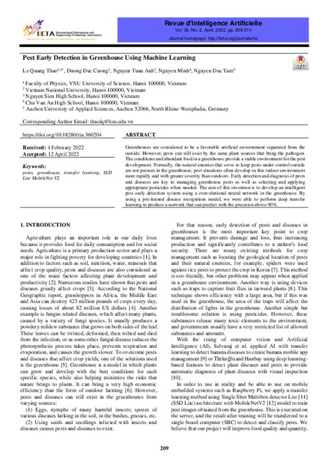 pdf pest early detection in greenhouse using machine learning