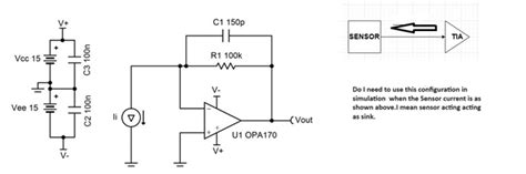 Opa657 Simulation Of Transimpedance Amplifier Direction Of Current