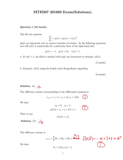 Exam 15 June 2016 Answers Mth307 201660 Examsolutions Question 1 10 Marks The Riccati