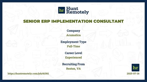 Full Time Senior Erp Implementation Consultant At Acumatica Hunt Remotely