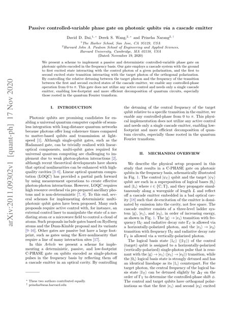 Pdf Passive Controlled Variable Phase Gate On Photonic Qubits Via A Cascade Emitter