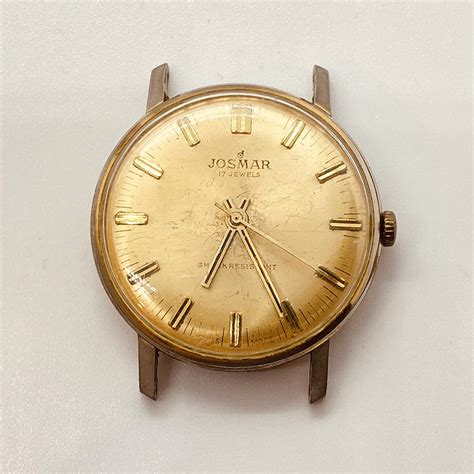 Josmar 17 Jewels Gold Tone Swiss Made Watch For Parts And Repair
