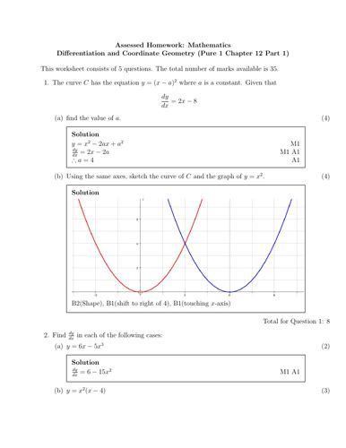 Edexcel Pure 1 Chapter 12 Part 1 2 Homework Differentiation With Coordinate Geometry