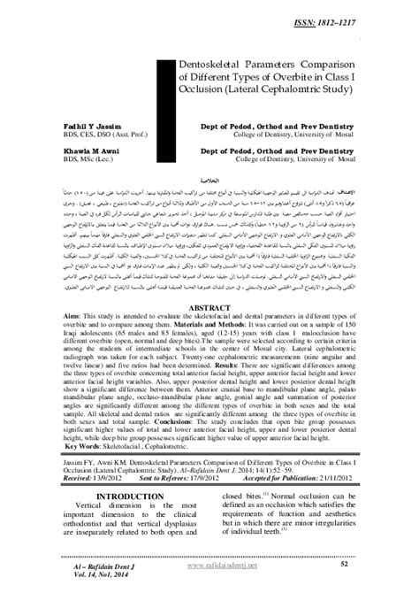Pdf Dentoskeletal Parameters Comparison Of Different Types Of Overbite In Class I Occlusion