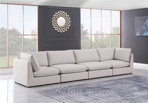 Mackenzie Linen Textured Fabric Upholstered 4 Piece Modular Sofa Beig
