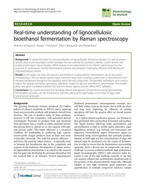 Pdf Real Time Understanding Of Lignocellulosic Bioethanol Fermentation By Raman Spectroscopy