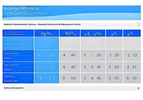 Diesel Fuel Density Conversion Chart Kg M³ To Lb Ft³ Guide