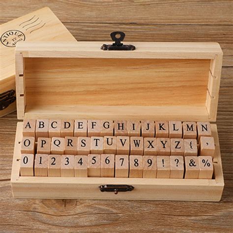 42 Pcs Boxed Typewriter Style Alphabet Number Wooden Seal Stamps School