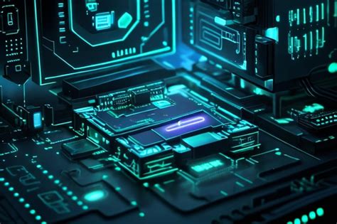 Premium Photo Futuristic Computer Chip Glows Blue In Abstract Circuit Board Pattern