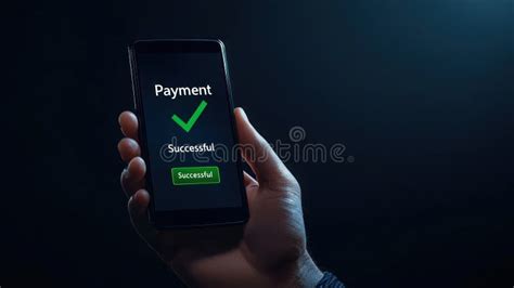 Smartphone In Hand Displaying Payment Successful With Green Checkmark Symbolizing Modern
