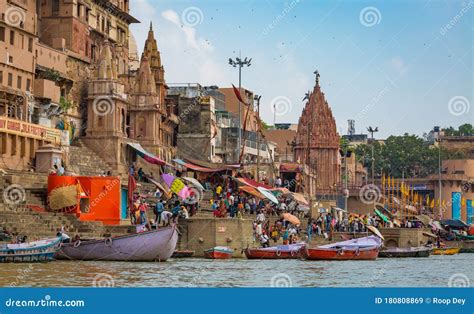 Ancient Varanasi City With Old Architectural Buildings And Ancient