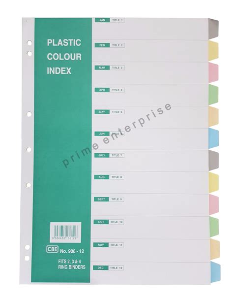 Cbe 906 12 A4 Plastic Index Divider 12 Colours Primeenterprisekk