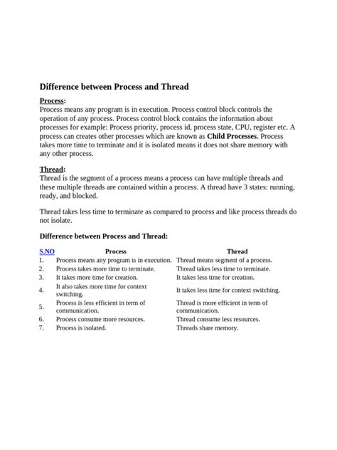 Difference Between Process And Thread Pdf