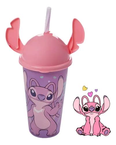 Copo Stitch Com Tampa E Canudo 500ml Bpa Free Cor Rosa Mercadolivre