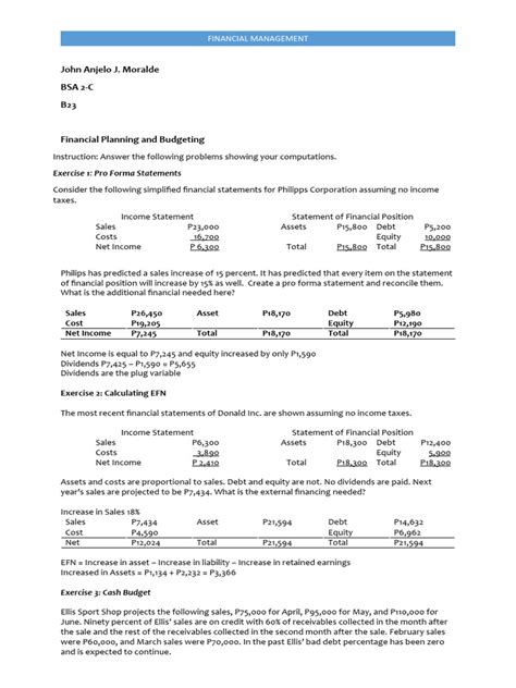 Ae 19 Exercise Problem Financial Planning And Forecasting 2 Pdf