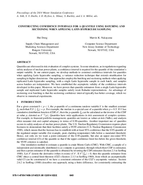 Pdf Constructing Confidence Intervals For A Quantile Using Batching And Sectioning When
