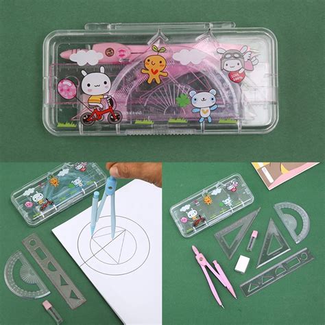 7pcs Geometric Ruler Compass Set Math Geometry Rul Vicedeal