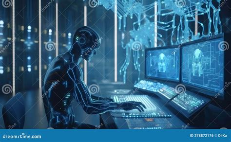 Robotic Computation Technology Assistant Screen And Visualizing Concept
