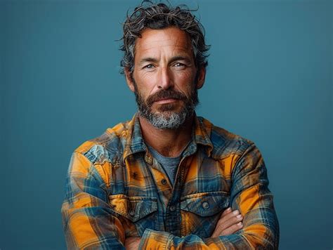 Premium Photo Construction Worker On Plain Blue Background