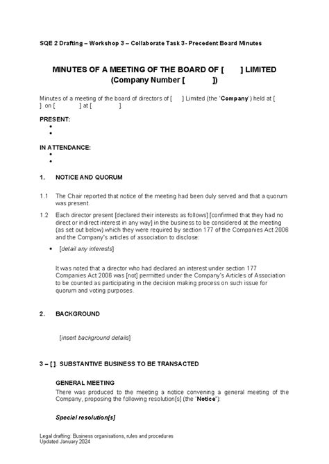 Sqe 2 Drafting Workshop 3 Board Minutes Meeting Summary Studocu