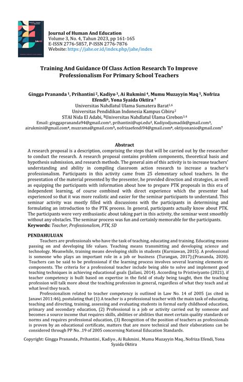 Pdf Training And Guidance Of Class Action Research To Improve