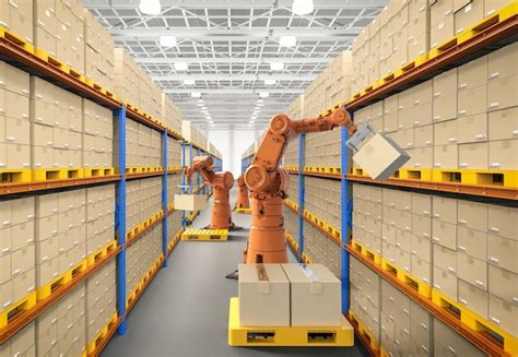 Premium Photo Automation Factory Or Cargo With 3d Rendering Robotic