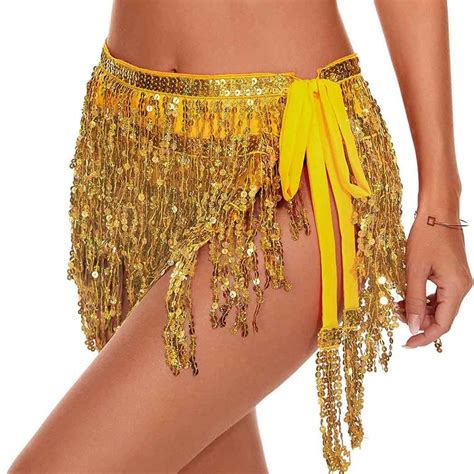Victray Women Sparkly Sequin Mini Skirt Belly Dance Hip Skirt Glitter