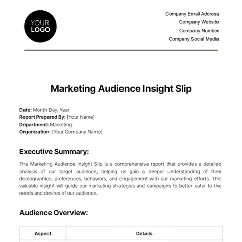 Free Marketing Audience Insight Slip Template To Edit Online