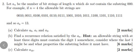 Solved 2 Let An Be The Number Of Bit Strings Of Length N