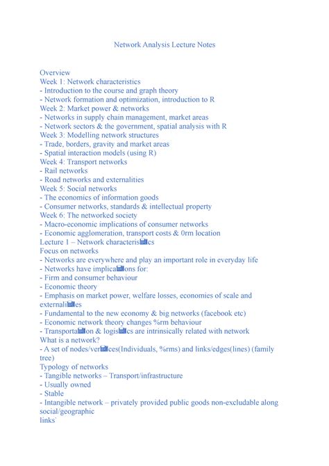 Network Analysis Lecture Notes Network Analysis Lecture Notes
