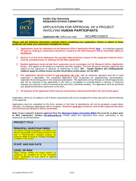 Rec Application Dublin City University Doc Template Pdffiller
