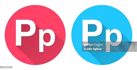 Letter P Uppercase And Lowercase Round Icon With Long Shadow On Red Or