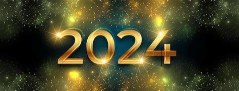 Frohes neues Jahr 2024 Grußbanner mit platzendem Feuerwerksvektor
