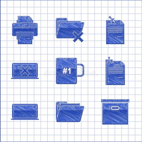 Set Coffee Cup Document Folder Carton Cardboard Box File Document And Binder Clip Laptop
