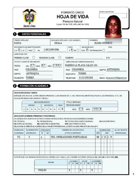 Hoja De Vida Formato Unico Kiara Navier Chala Pdf