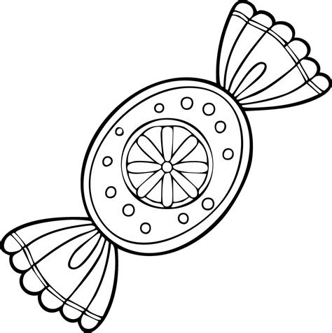 Outline Drawing Of A Sweet Candy In A Wrapper With Flower Design For