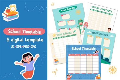 Template School Timetable Vertical5pcs Graphic By Designhelen