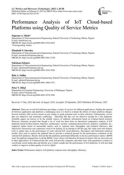 Pdf Performance Analysis Of Iot Cloud Based Platforms Using Quality Of Service Metrics