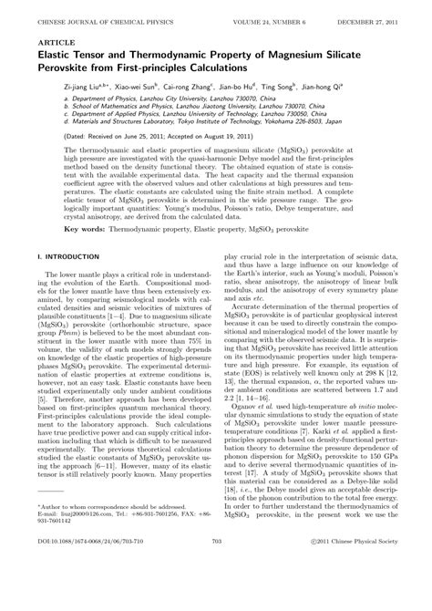 PDF Elastic Tensor And Thermodynamic Property Of Magnesium Silicate