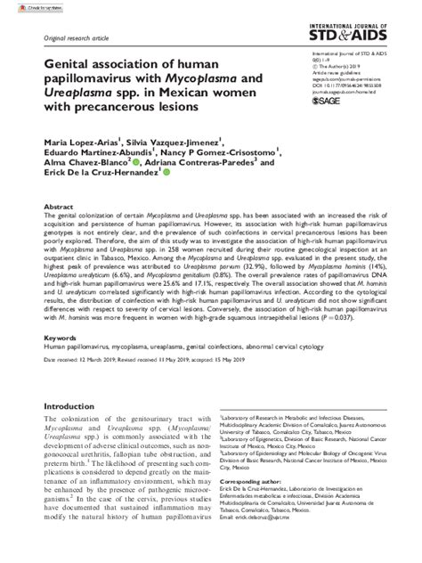 Pdf Genital Association Of Human Papillomavirus With Mycoplasma And