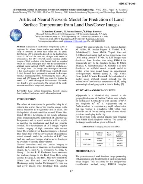 Pdf Artificial Neural Network Model For Prediction Of Land Surface Temperature From Land Use