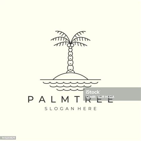 Pohon Palem Alam Dengan Desain Template Ikon Logo Gaya Linier Minimalis