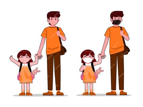 Pai Bonito E Sua Filha Andaram De Mãos Dadas Para Estudar E Ir