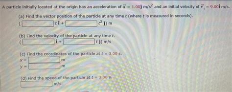 solved particle initially located at the origin has an