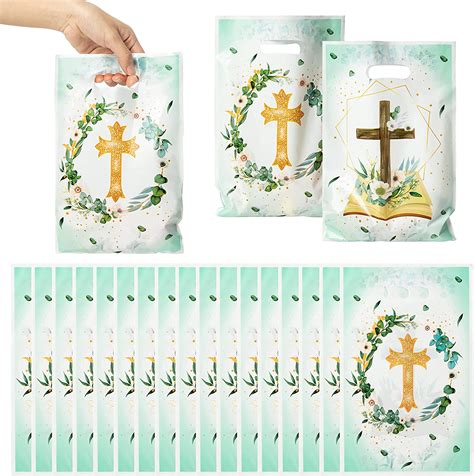 3sscha 50 Bolsas De Regalo De Fiesta De Cruz Con Temática De Bautismo
