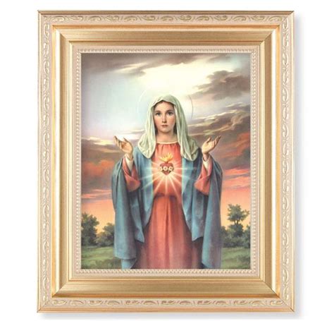 Immaculate Heart Of Mary 115x135 Satin Gold Frame Distressed