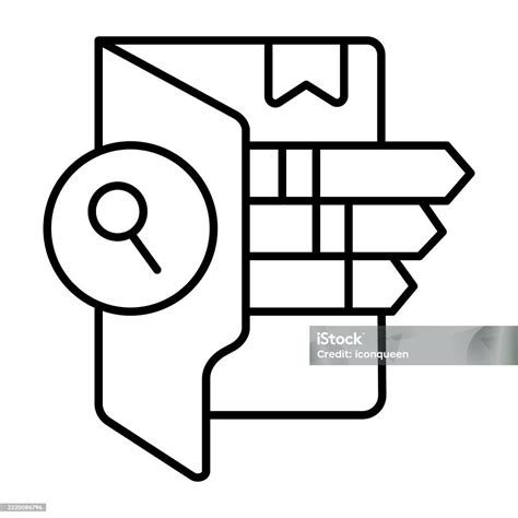 책갈피 및 돋보기가 있는 폴더 얇은 선 아이콘 신경 데이터 세트 개념 벡터 그래픽입니다 흰색 배경 스타일 모바일 또는 디자인에 카테고리 기호로 데이터를 검색합니다 검사