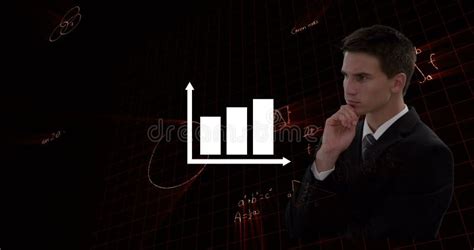 Animation Of Data Processing And Mathematical Equations Over Businessman Touching Screen Stock